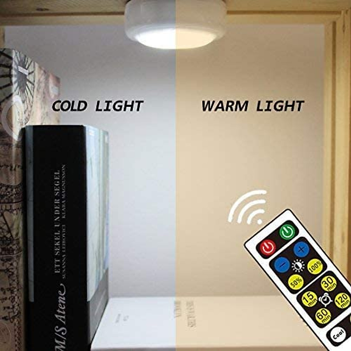 WRalwaysLX 2pack Remote Control LED Cabinet Push Light Cool/Warm Adjustable Night Light, Used by 3x1.5V AA Batteries (Not Included) for Kitchen Under Cabinet Lighting,Closets, Cabinets…