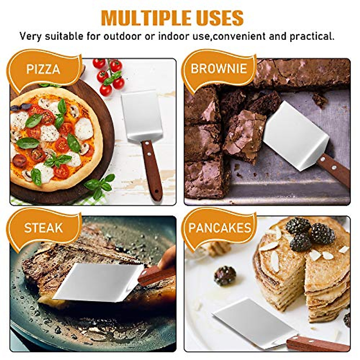 2 Pieces Small Brownie Cookie Spatula Metal Stainless Steel Spatula with Wooden Handle Heavy Duty Spatula for Kitchen Cooking Chef Baking Scraper Turner, 2.5 x 8.2 Inch1