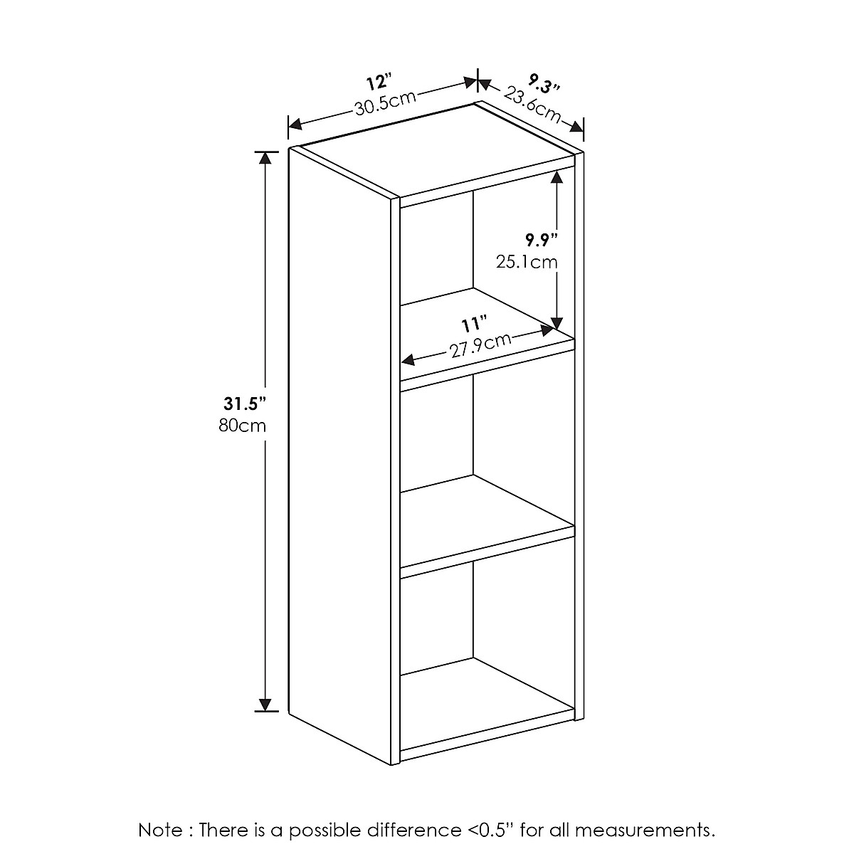 Furinno Pasir 3-Tier No Tool Assembly Open Shelf Bookcase, White