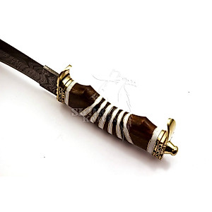 Skokie Knives Custom Hand Made Damascus Steel Hunting Knife Handle Camel Bone (Brown)