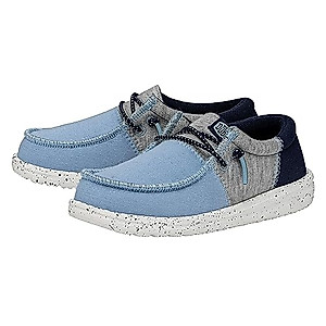 Hey Dude Wally Youth Tri Varsity Light Blue Size J6 | Boy's Shoes | Boy's Slip On Loafers | Comfortable & Light-Weight