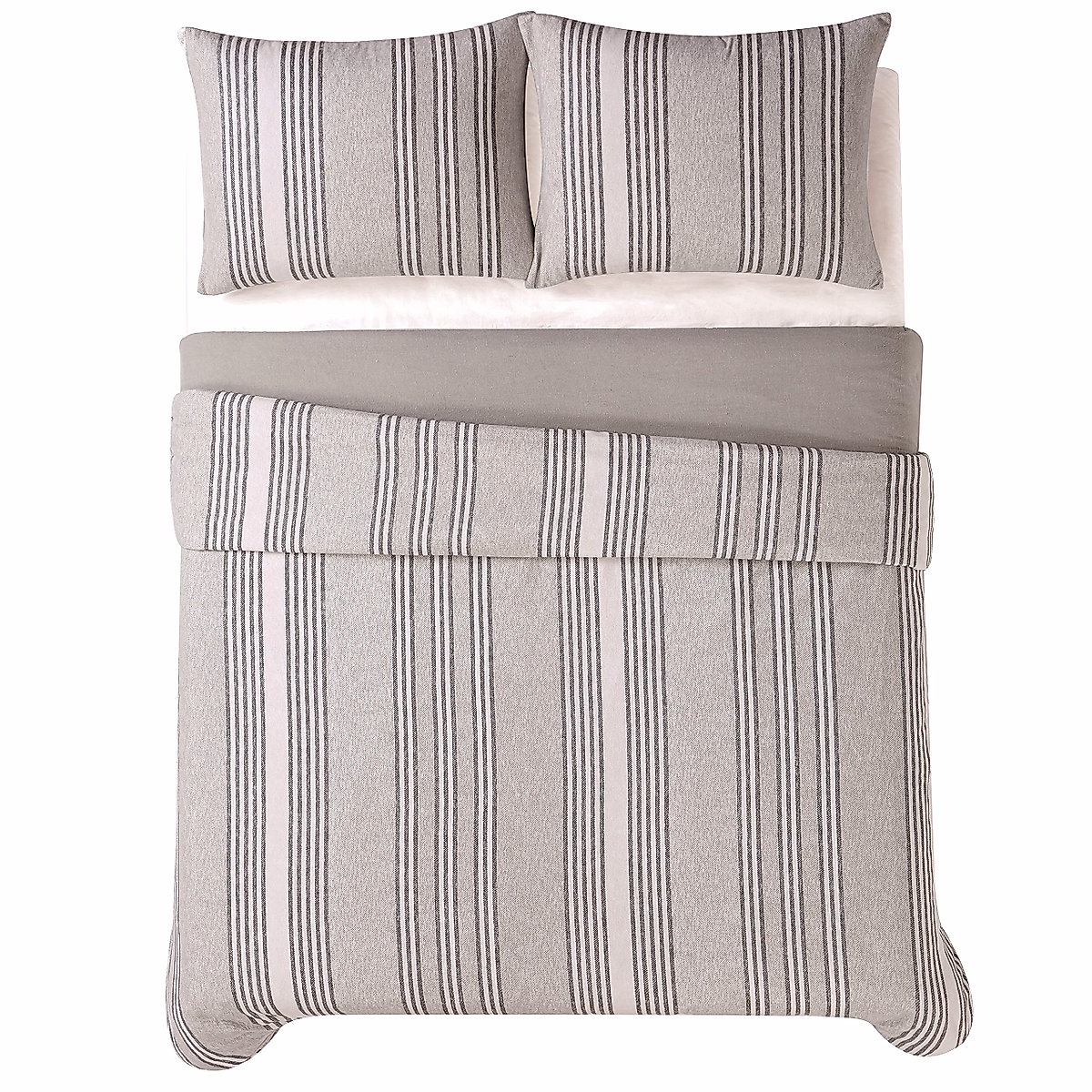 Truly Soft Everyday - Full/Queen 3 Piece Duvet + Sham Set - Keil Stripe Flannel Collection - Grey, (DCS4268FQ-1800)