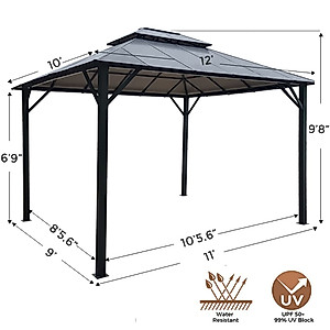 ZZBJ 12 ft. x 10 ft. Aluminum Hardtop Outdoor Patio Gazebo with Insulated Double-Roof Hardtop and Netting