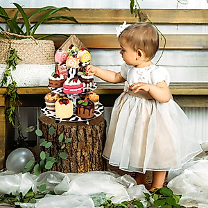 7 Pieces Cow Print Cupcake Stand Set Cow Print Party Supplies 3-Tier Cardboard Cupcake Stand Round Dessert Cake Stand Cow Cupcake Holders Rectangle Serving Tray Cow Party Decorations