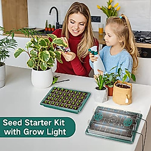 LCYATSI 2 Set 80-Cell Seed Starter Kit with Grow Light and 80pcs Peat Pellet Humidity Dome (80 Cells Total Tray) Seed Starting Trays, Base Large Greenhouse Germination Kit for Seeds Growing Starting