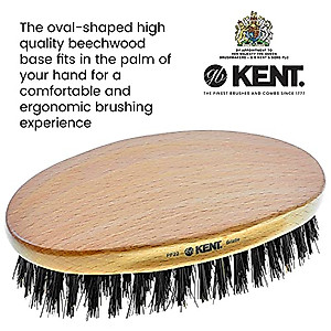 Kent PF22 Oval Men Military Hair Brush, Black Boar Bristle and Nylon Bristle Mix for Mens Grooming Hair and Beard, Scalp Brush, 360 Wave, and Facial Brush for Beard Care. Made in England