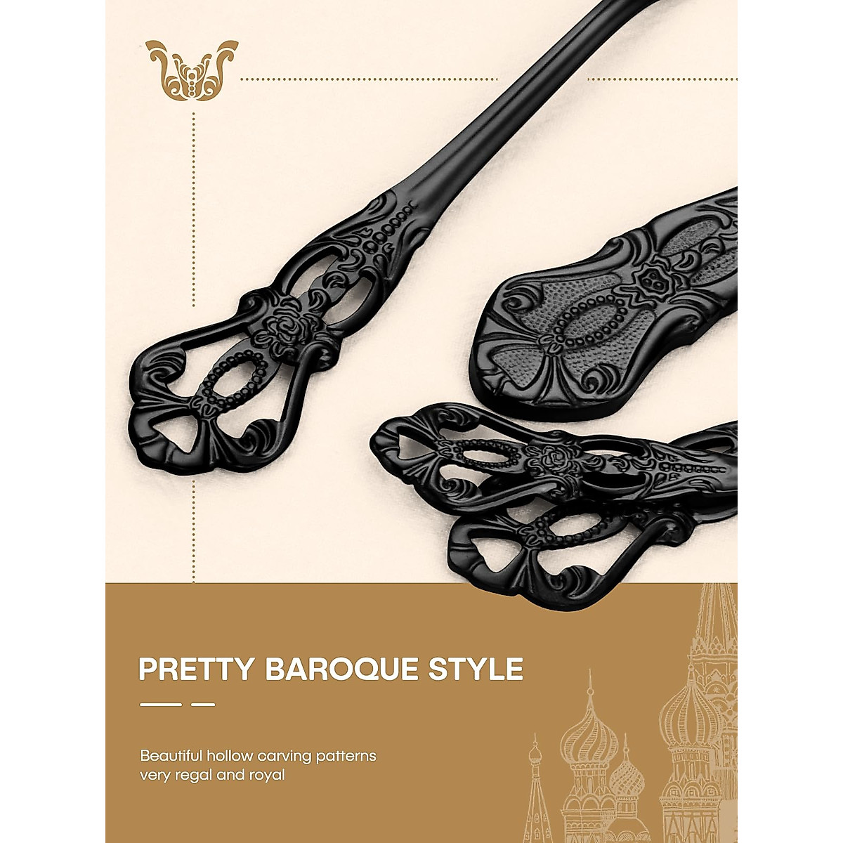 Stapava 48 Pcs Black Silverware Set with Steak Knives, Gorgeous Retro Royal Silverware Set for 8, Stainless Steel Mirror Flatware Cutlery Set, Include Forks Spoons and Knives set, Dishwasher Safe