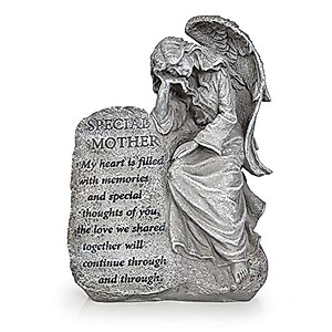Besti Garden Memorial Stone Angel - Cold-Cast Ceramic Graveyard Remembrance Decoration - Outdoor Sculpture and Engraved Design with Special Mother Quote - Sympathy Gift - 6-7/8"W x 3-1/4"D x 9-3/8"H