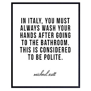 Michael Scott, The Office Bathroom Decorations - Bath Wall Decor - Funny Bathroom Decor - Wash Your Hands Restroom Sign - Unique Original Housewarming Gag Gift - Humorous Bathroom Wall Art - Unframed