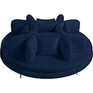 Meridian Furniture 627Navy Circlet Collection Modern | Contemporary Velvet Upholstered Roundabout Sofa with Sturdy Gold Iron Legs, 72" W x 72" D x 29" H, Navy