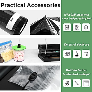 KVSK Vacuum Sealer Machine, 6-in-1 Compact Food Sealer Automatic Air Sealing System For Food Storage With Cutter and 11" x 9.8' Black Roll, One-Click Dry & Moist Vac Seal Mode