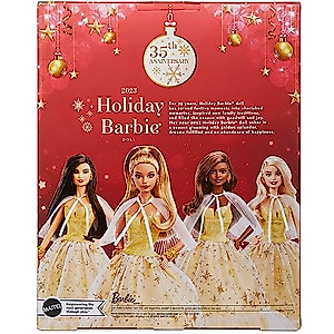 2023 Holiday Barbie Doll, Seasonal Collector Gift, Barbie Signature, Golden Gown and Displayable Packaging, Light Brown Hair