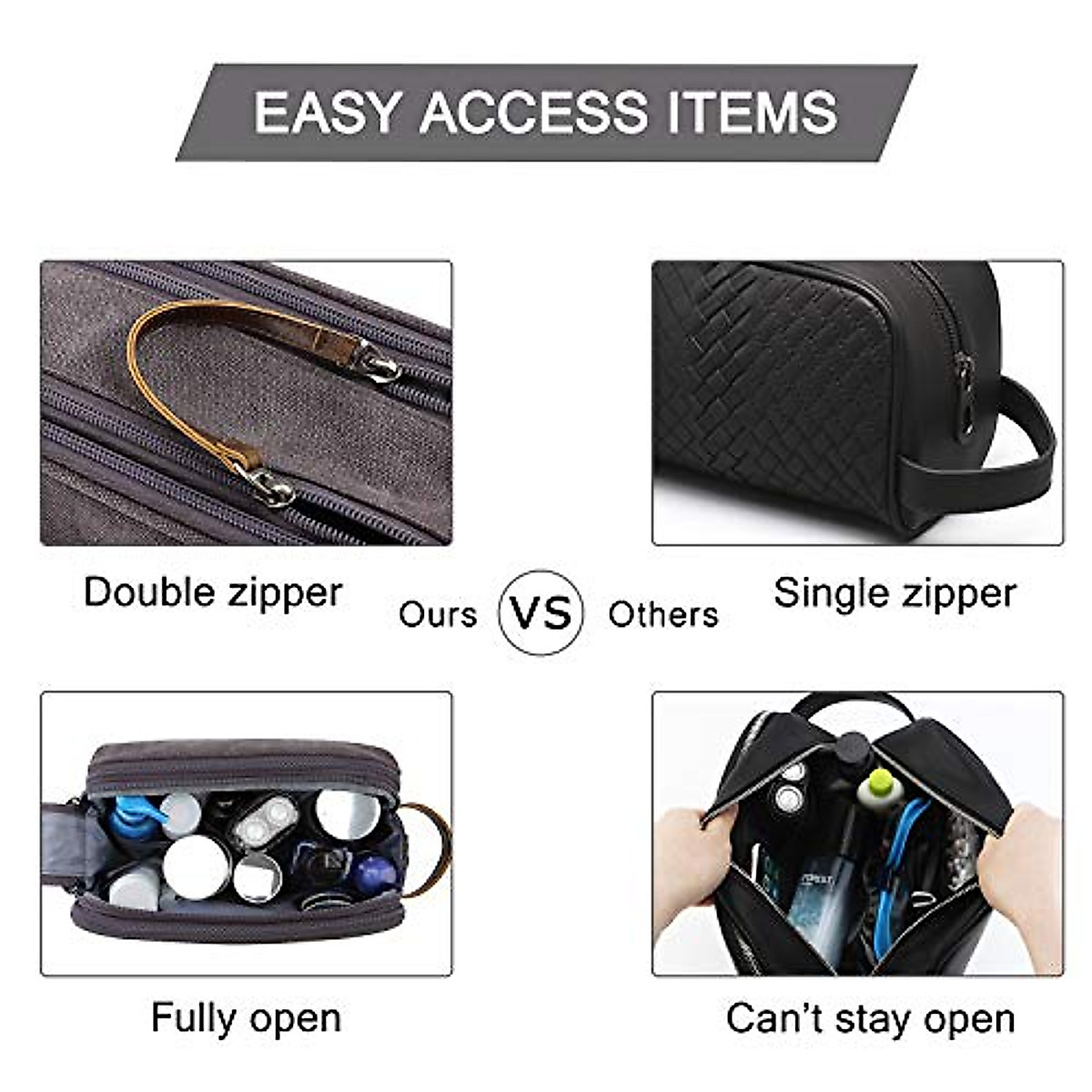 BAGSMART Toiletry Bag for Men, Canvas Travel Toiletry Organizer Dopp Kit Water-resistant Shaving Bag for Toiletries Accessories,Grey-Medium