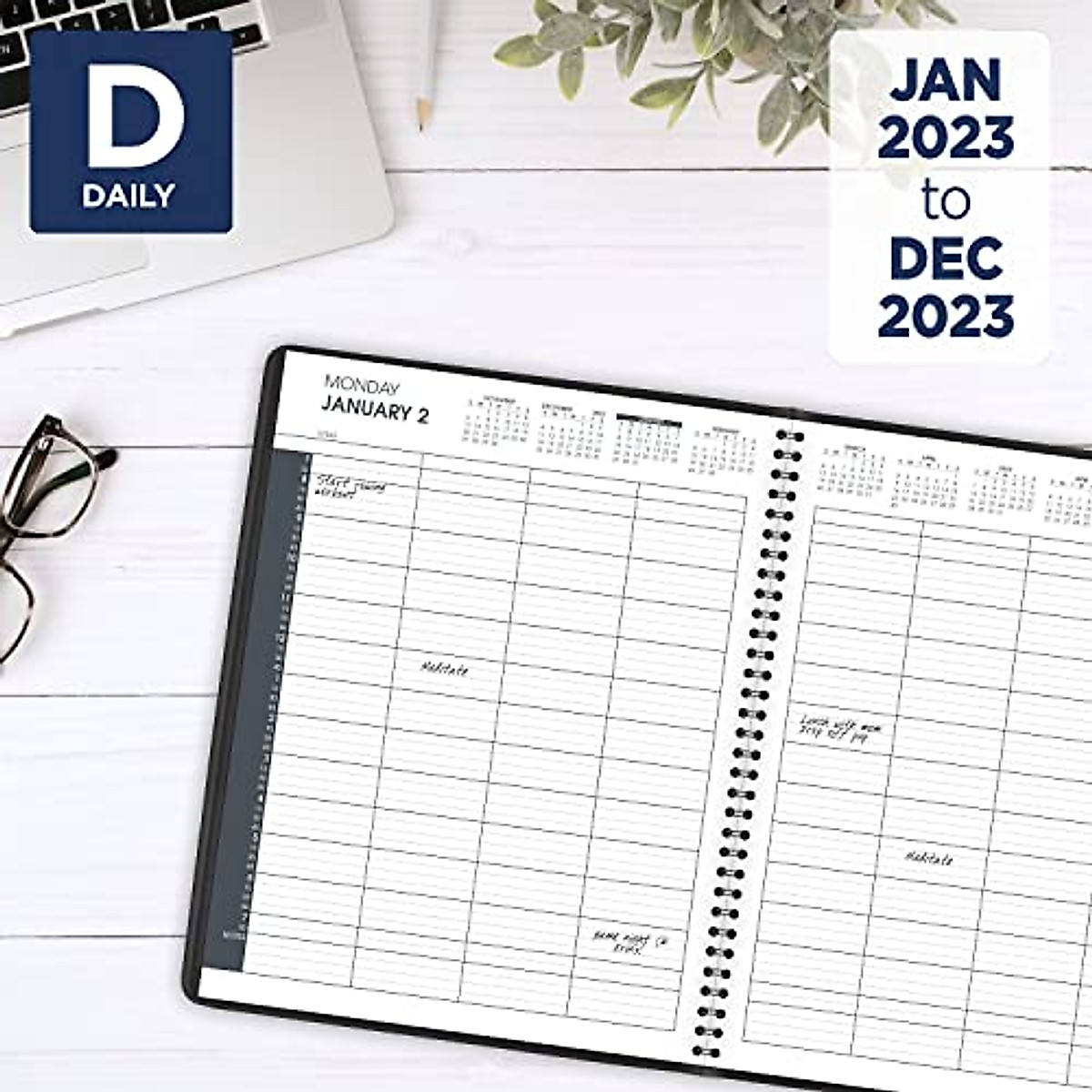 AT-A-GLANCE 2023 Daily Eight Person Appointment Book, Quarter-Hourly, 8-1/2" x 11", Large, Black, 2 Volume Set (7021271)