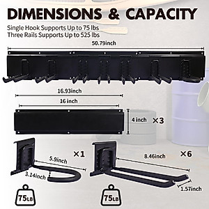 QualsValor Garage Organization, 48 Inch Garden Tool Organizer Max Load 525 lb, Garage Tool Organizer Wall Mount with 7 Organization Hooks and Bike Hooks, Updated 16 Inch Studs Spacing