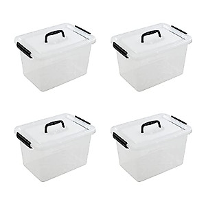 Farmoon 12 Quart Clear Storage Bin, Plastic Latching Box with Handle, 4 Packs