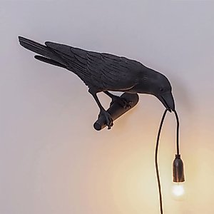 Rcxiwiz Raven Desk Lamp, Raven Lamp, Bird Light, Resin LED Bird Lamp Night Light for Bedroom/Office/Living Room/Farmhouse Art Deco with Plug-Black(Left)