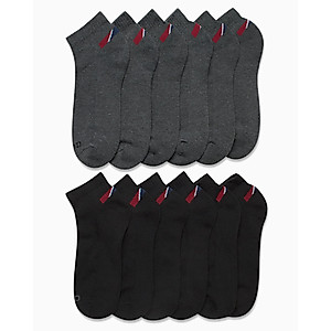 IZOD Men's Athletic Socks - Performance Cushion Quarter Socks (10 or 12 Pack), Size 6-12.5, Black/Grey (12Pk)