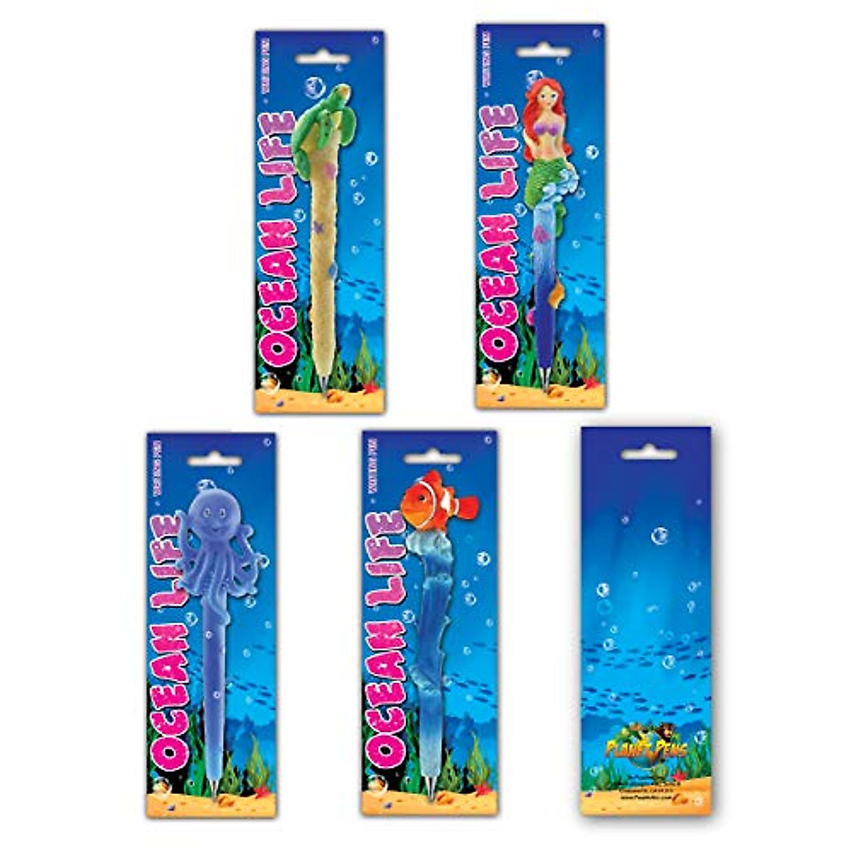 Planet Pens Bundle of Sea Turtle, Mermaid, Octopus, & Clown Fish Novelty Pens - Ballpoint Pens Colorful Sea Life Writing Pens Instrument For School and Office - 4 Pack
