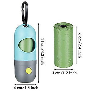 2 Pieces Dog Poop Waste Bag Holder Dispenser with LED Flashlight and 2 Rolls Dog Poop Waste Bags Leak-Proof Dog Waste Bags (Blue)