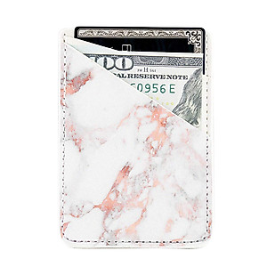 uCOLOR Phone Card Holder, Leather Phone Wallet Adhesive Stick On Stretchy Credit Card Pocket for Back of Phone Case iPhone and Android(Rose Marble)