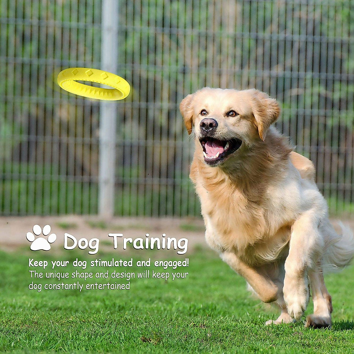 Fluffy Paws Dog Chewing Ring - Soft Rubber Ring Dental Chewing Teething Biting Chasing Training Toy for Small and Medium Dog Puppy - 7", Yellow