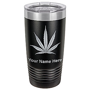 LaserGram 20oz Vacuum Insulated Tumbler Mug, Marijuana leaf, Personalized Engraving Included (Black)