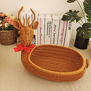 Songyang Handwoven Wicker Basket with Giraffe Head Handle,Storage basket， Tan