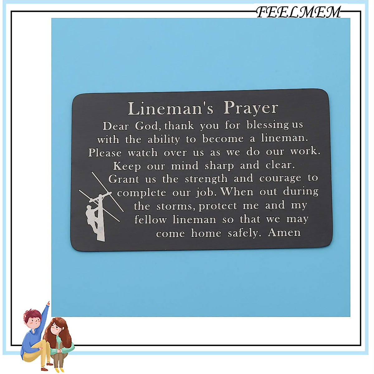FEELMEM Lineman Gift Lineman Prayer Wallet Insert Gifts for Him Husband Dad Uncle Electric Cable Lineman Be Safe Gift(black)