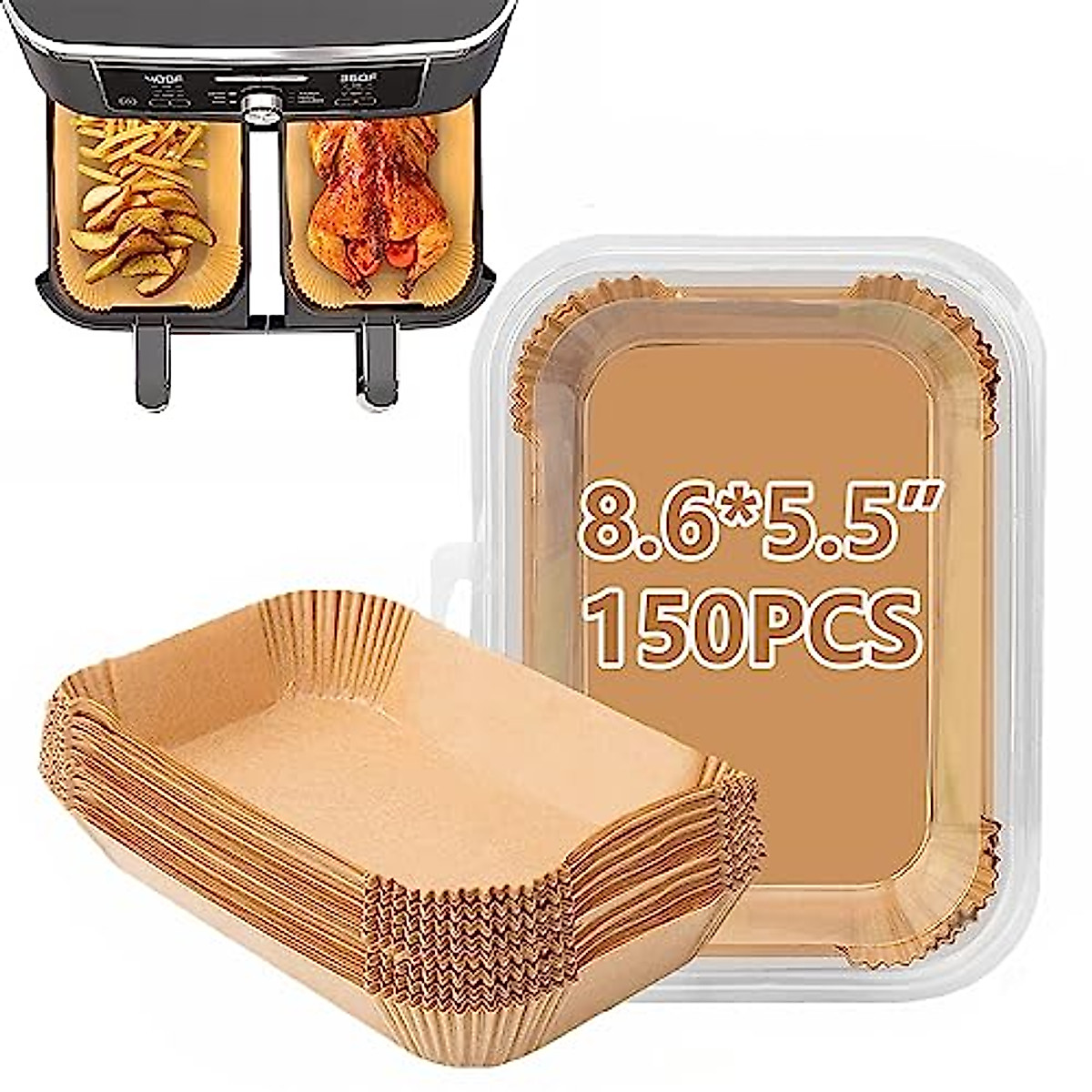 KBGRAX 150PCS Air Fryer Disposable Paper Liners for Ninja DZ201 DZ401 DZ550,Food Grade Air fryer Parchment Paper Liners for Ninja Foodi Dual Air Fryer