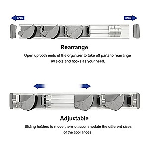 windson Mop Broom Holder Wall Mount-Adjustable Mop Broom Closet Organizer Racks for Kitchen, Garage, Home Tools Storage(3 Slots with 4 Hooks)