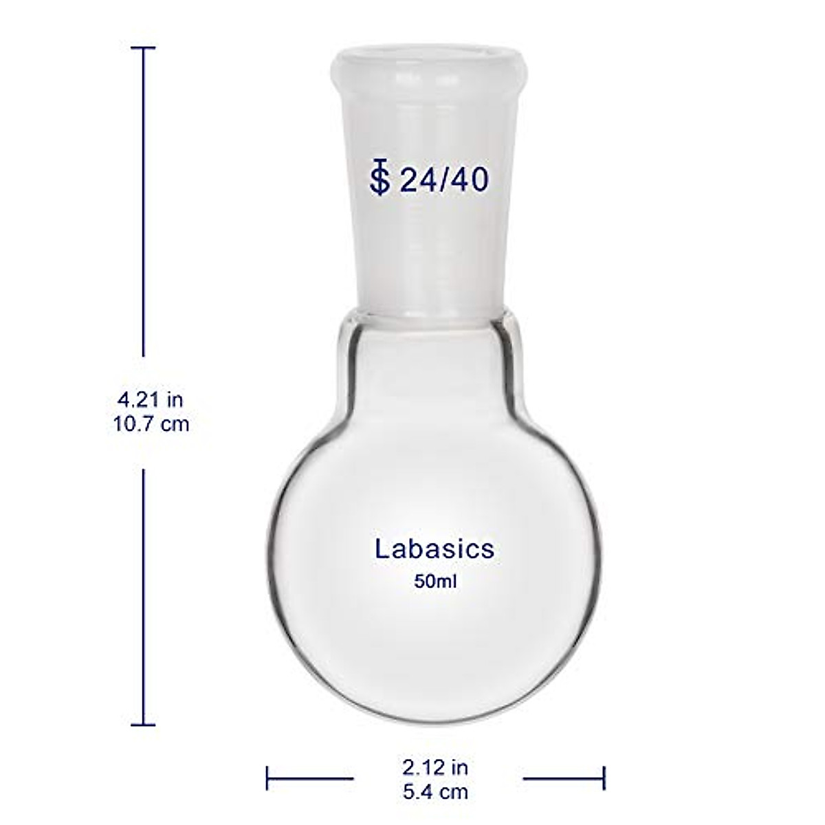 Labasics Glass 50ml Single Neck One Neck Round Bottom Flask RBF, with 24/40 Standard Taper Outer Joint, 50ml