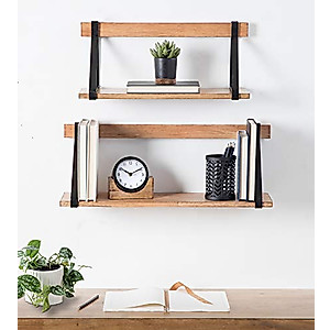 Kate and Laurel Willmann Farmhouse Wall Shelf, Set of 2, Rustic Brown Wood and Metal, Modern Wall Decor for Storage and Display