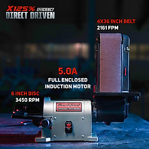 BUCKTOOL 5.0A Belt Disc Sander 4 in x 36 in Belt and 6 in Disc Sander with 3/4HP Direct-drive Motor and Portable Al Base, BD4603 Upgraded Model