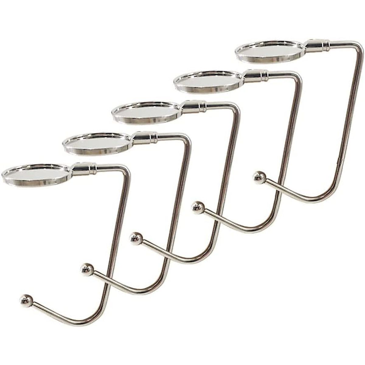 ZHENJIER 5 Pack Purse Hook Hanger, Metal Hook Long Handbag Hanger for Table Desk,Portable Bag Holder Under Counter Handbags Hook for Women Girl