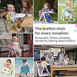 FLIPPA Baby Booster Seat for Dining Table, Folding Portable Booster Chair for Toddlers Eating with Tray and Seat Belt Blue