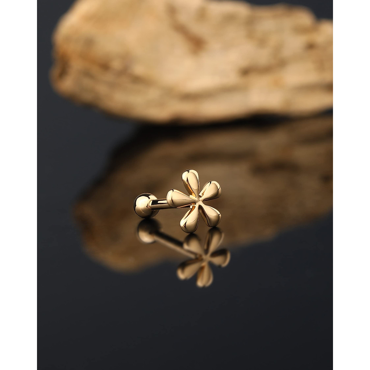 Jewseen 14K Solid Gold Cartilage Earring 16g Helix Earring Flower Cartilage Stud Tragus Piercing Jewelry for Women Conch Earring Stud Earrings Body Piercing Jewelry