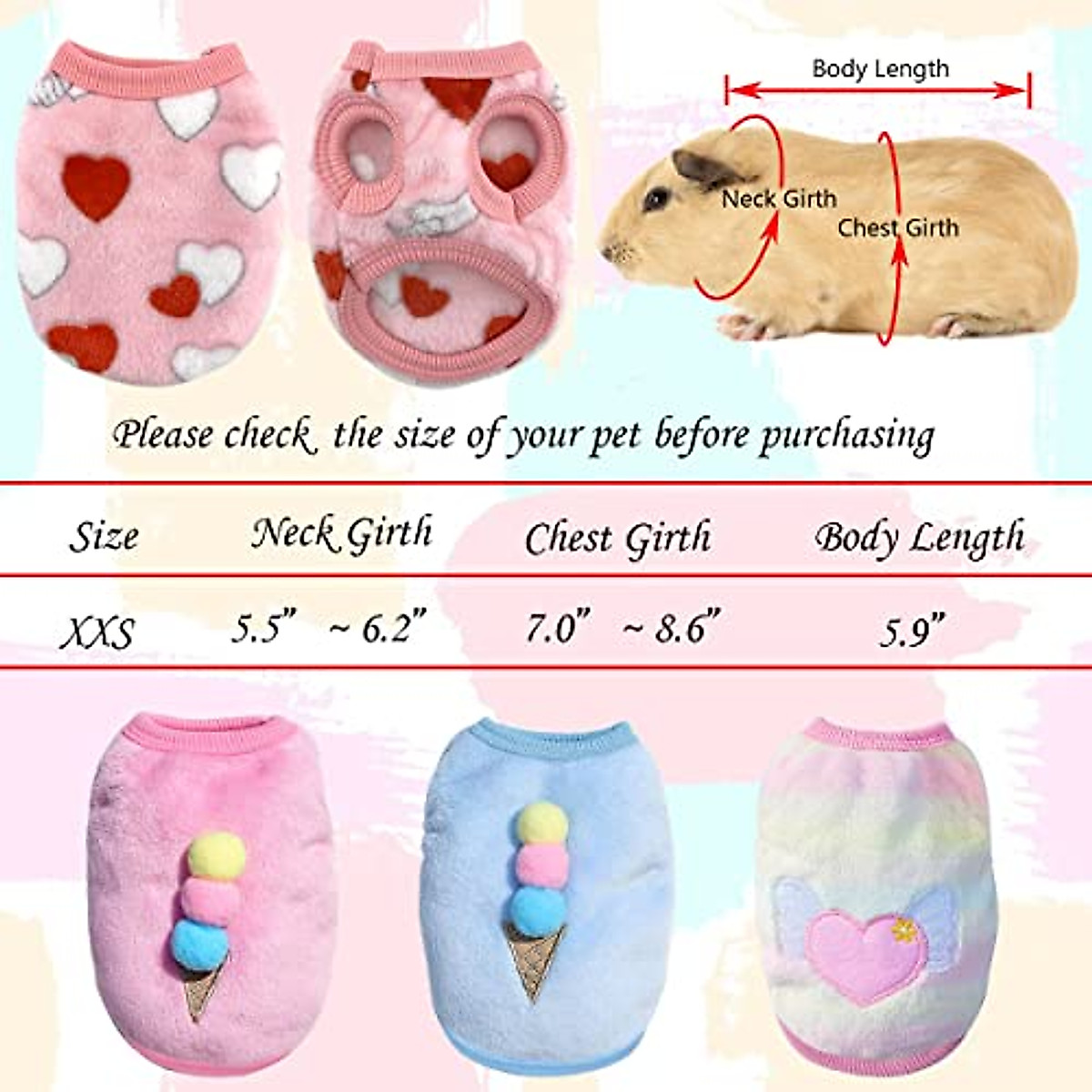 CooShou 4 Pieces Bunny Clothes for Rabbits- Small Animal Guinea Pig Warm Vest Clothes Costume Soft T-Shirt for Kitten Ferret Chihuahua Puppy Mini Dog and Small Animals XXS