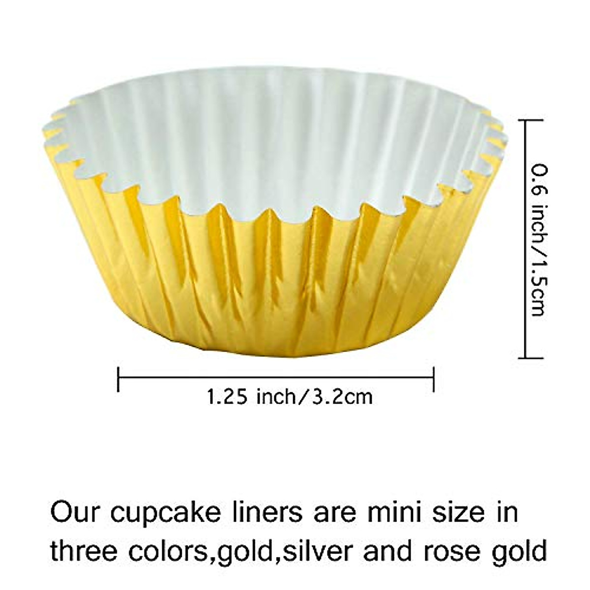 Elcoho 600 Pieces 1.25 Inch Mini Foil Metallic Cupcake Liners Muffin Paper Cases Baking Cups, Gold, Silver and Rose Gold