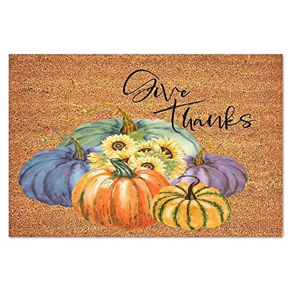 Coir Door Mat with Non-Slip Backing Give Thanks Front Door Rug 16x24in Fall Pumpkins Sunflowers Funny Entryway Rug Outdoor - Front Door Entryway Mats