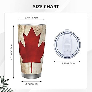 Retro Canada Flag Tumbler with Lid and Straw 20oz Stainless Steel Car Cup for Hot and Cold Drinks, Double Wall Insulated Travel Coffee Mug Reusable Drink Thermos Cup Birthday Gifts