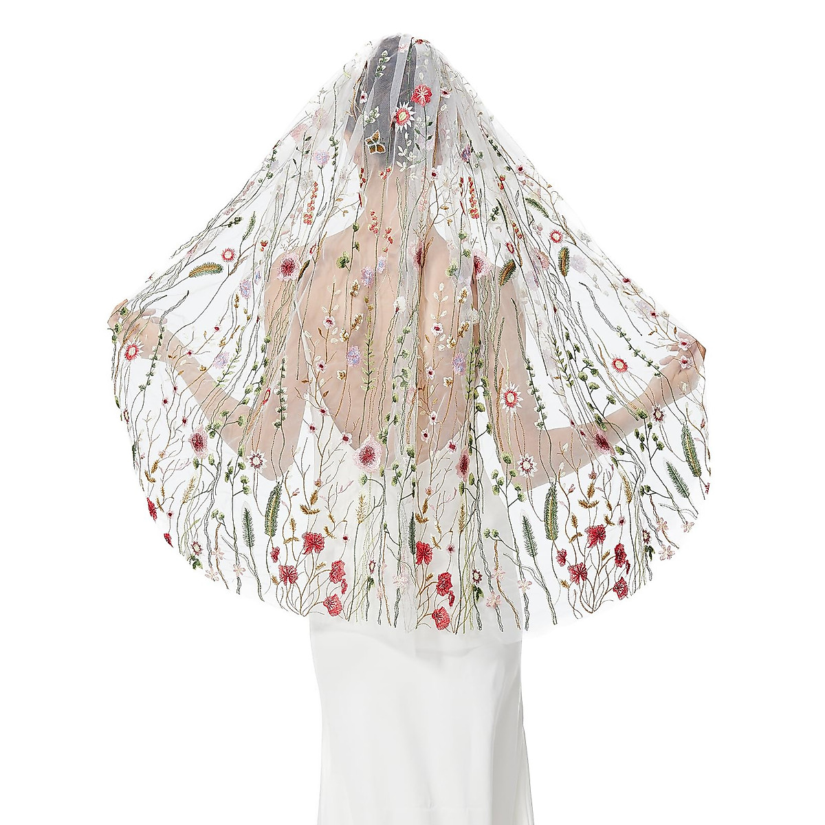 BEAUTELICATE 1 Tier Wedding Bridal Veil Exquisite Embroidered Secret Garden Veil With Comb