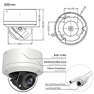Inwerang 5MP 2.5'' PoE PTZ IP Camera with Mic/Audio, IP Dome Security Camera Outdoor, Waterproof IP66, 2.8mm Lens, 60ft IR Night Vision, Pan 0~355° Tilt 0~90°