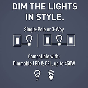 Legrand radiant RH453PTCCCV6 450W Preset Decorator Rocker Dimmer Light Switch with Locator Light for Dimmable LED and CFL Bulbs, Single Pole/3-Way, White/Light Almond/Ivory (1 Count)