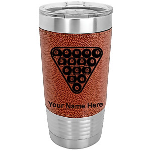 LaserGram 20oz Vacuum Insulated Tumbler Mug, Billiard Balls, Personalized Engraving Included (Faux Leather, Basketball Style)
