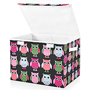 innewgogo Cute Owl Storage Bins with Lids for Organizing Dust-proof Storage Bins with Handles Oxford Cloth Storage Cube Box for Pets Toys