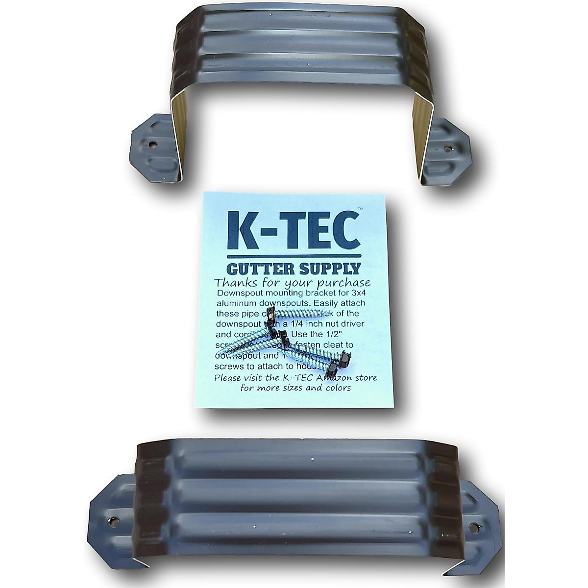 K-TEC Downspout Strap for 3 inch x 4 inch Aluminum Rain Gutter - Leader Pipe Adapter with Color Matched Screws. Musket Brown Set of 2 for 1 Downspout.