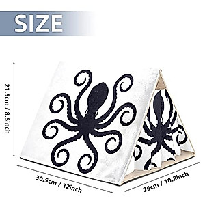 enheng Small Pet Hideout Octopus Silhouette Pattern Hamster House Guinea Pig Playhouse for Dwarf Rabbits Hedgehogs Chinchillas