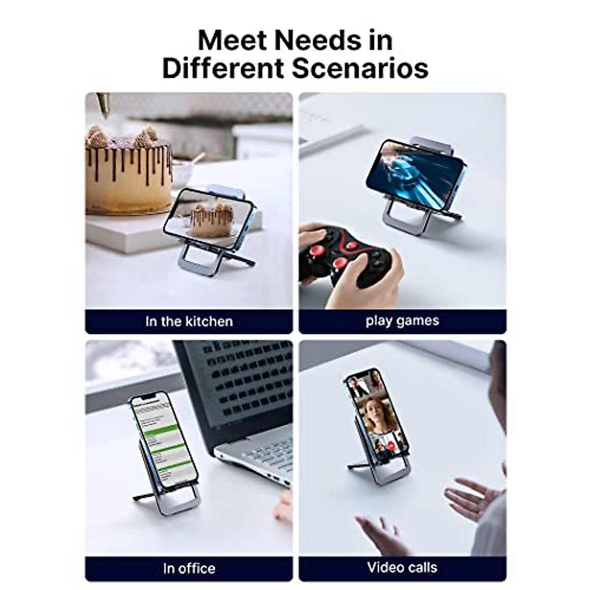 Cell Phone Stand, JSAUX Foldable Aluminum Adjustable Phone Holder for Desk Portable Travel Holder Office Desk Accessories Compatible for iPhone 14 13 12 11 Pro Max X Xr Samsung S22 S21 A53 Switch Grey