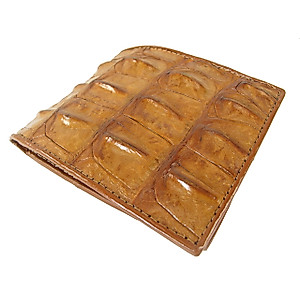 Pelgio Genuine Crocodile Alligator Backbone Skin Bifold Wallet (Tan Brown)